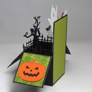 3D Halloween Box Card With Haunted House, Witch, Ghosts, Bats and ...