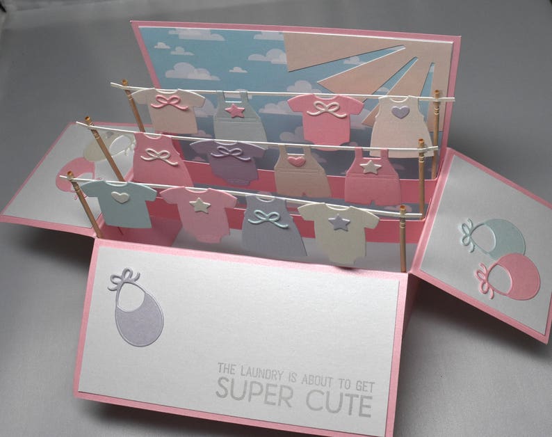3D New Baby Laundry Card, Box Card in Pink and White - Etsy