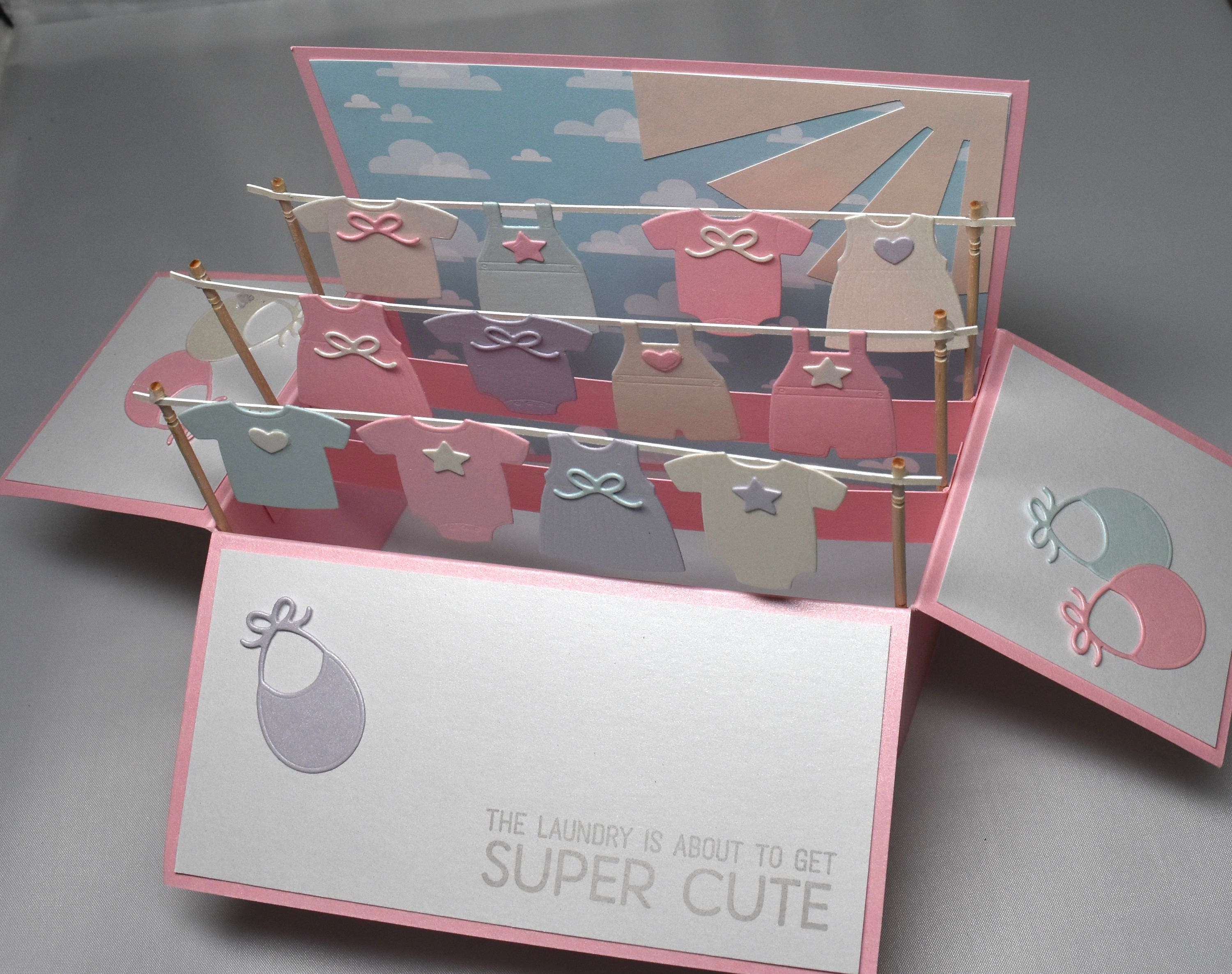 3D New Baby Laundry Card Box Card in Pink and White - Etsy UK
