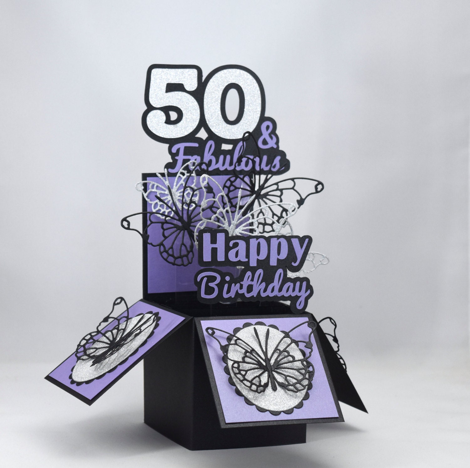 3D 50th Birthday Card Age Card Box Card in Purple Black and - Etsy UK