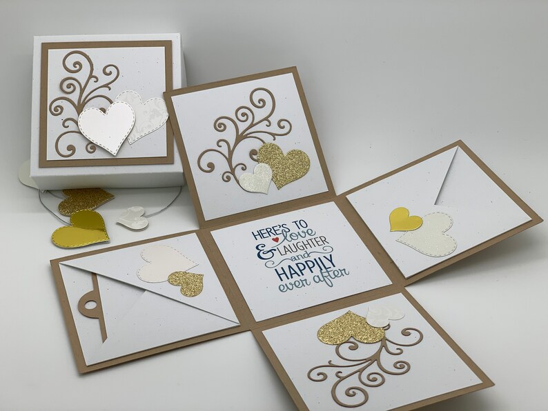 3D Custom Wedding Explosion Box in Kraft, Gold and White - Etsy