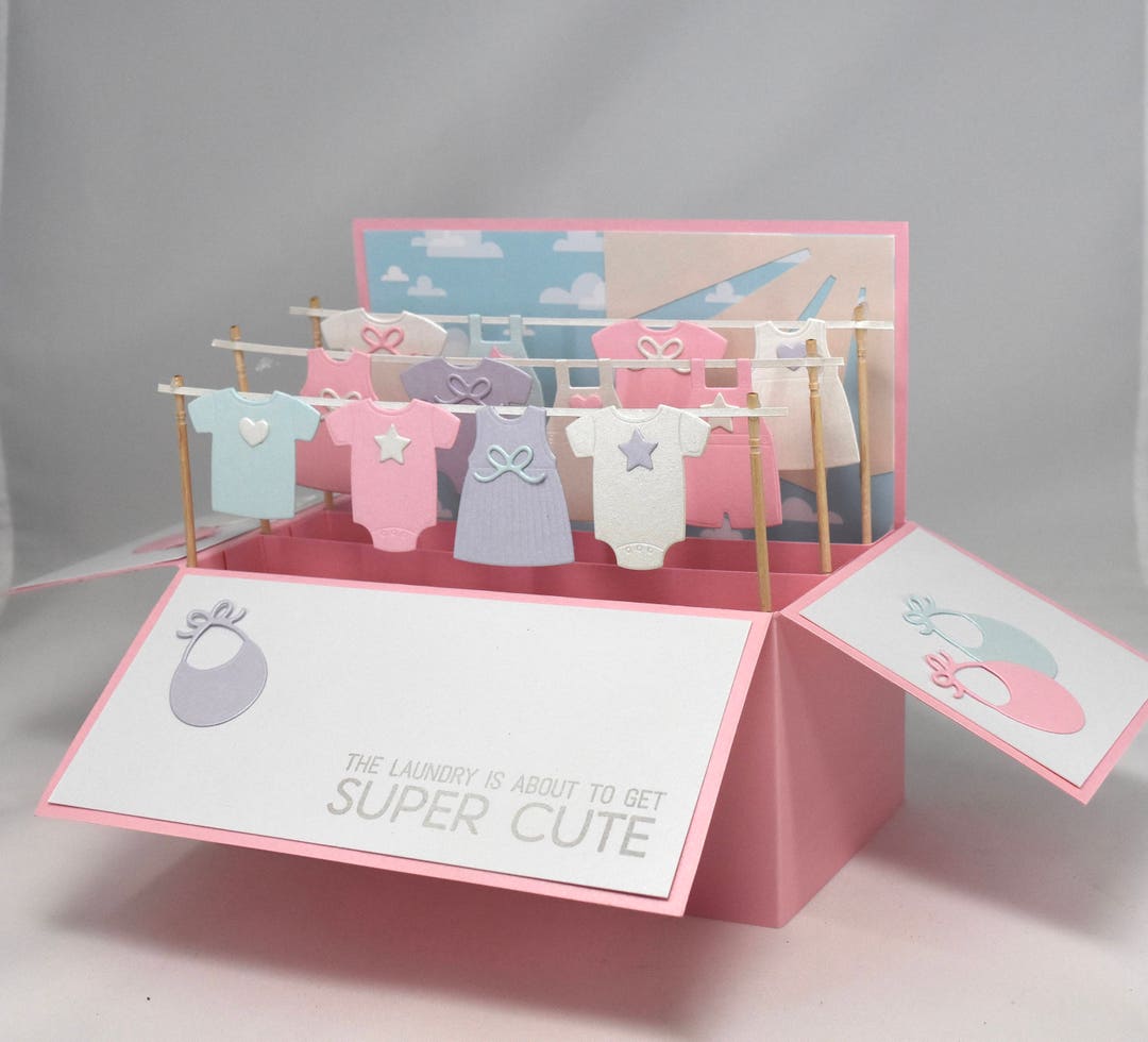 3D New Baby Laundry Card, Box Card in Pink and White - Etsy
