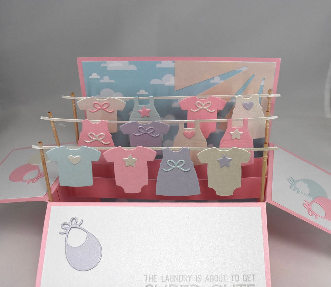 3D New Baby Laundry Card Box Card in Pink and White - Etsy UK