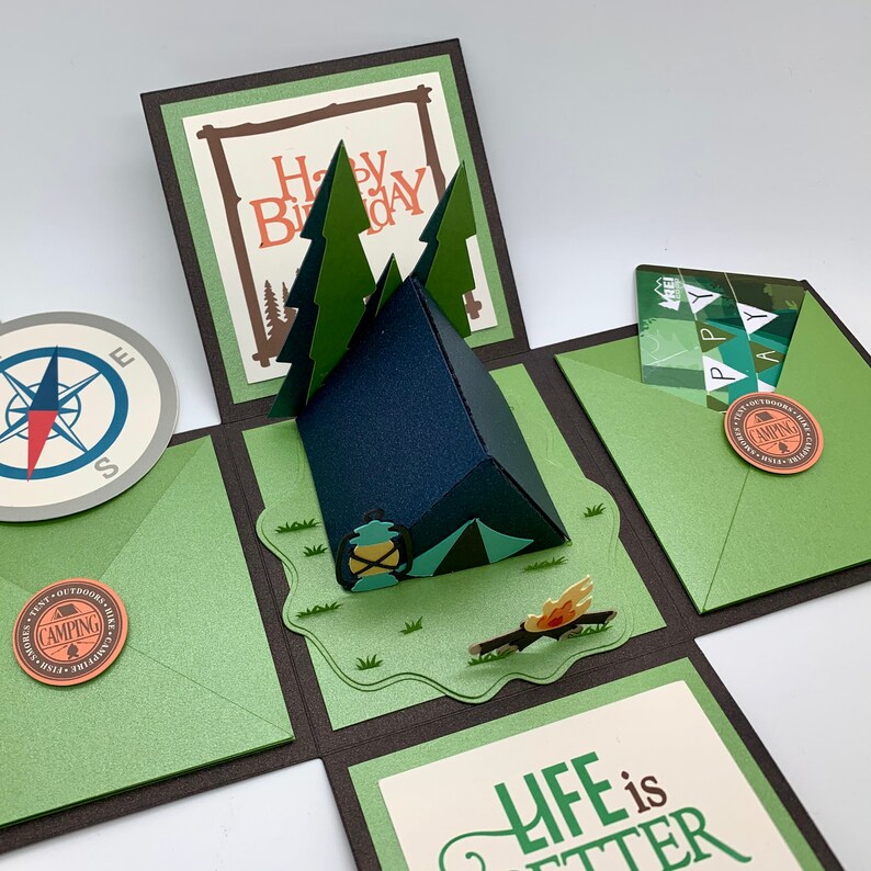 3D Camping Themed Birthday Card With Tent and Campfire, Explosion Box ...