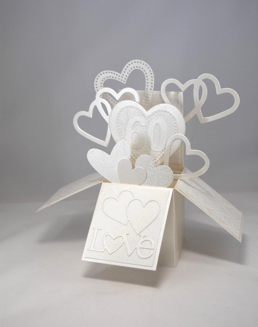 3D Ivory Wedding Anniversary Card, Box Card With Hearts - Etsy