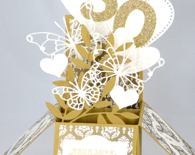 3D Golden Wedding Anniversary Card, Box Card With Hearts and ...