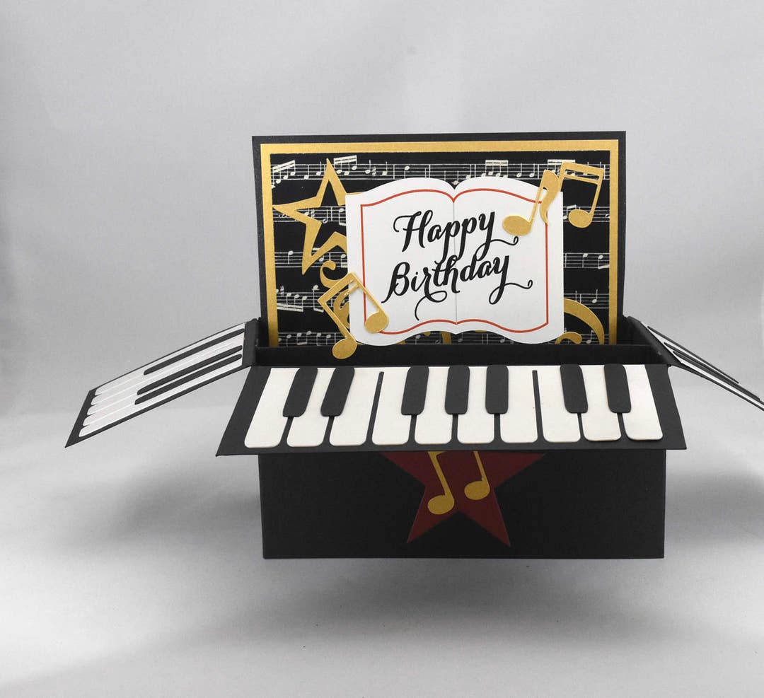 3D Piano Birthday Card, Box Card in Black and Gold - Etsy