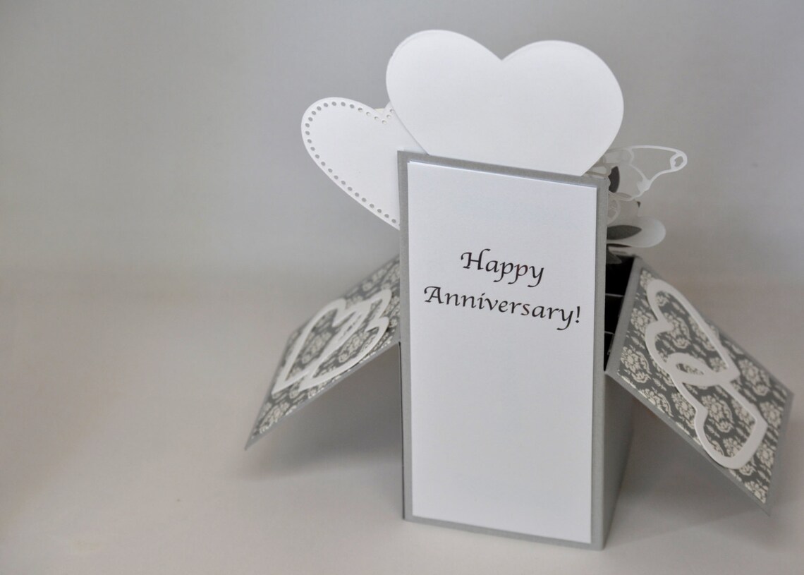 3D Silver Anniversary Card Box Card With Hearts and - Etsy