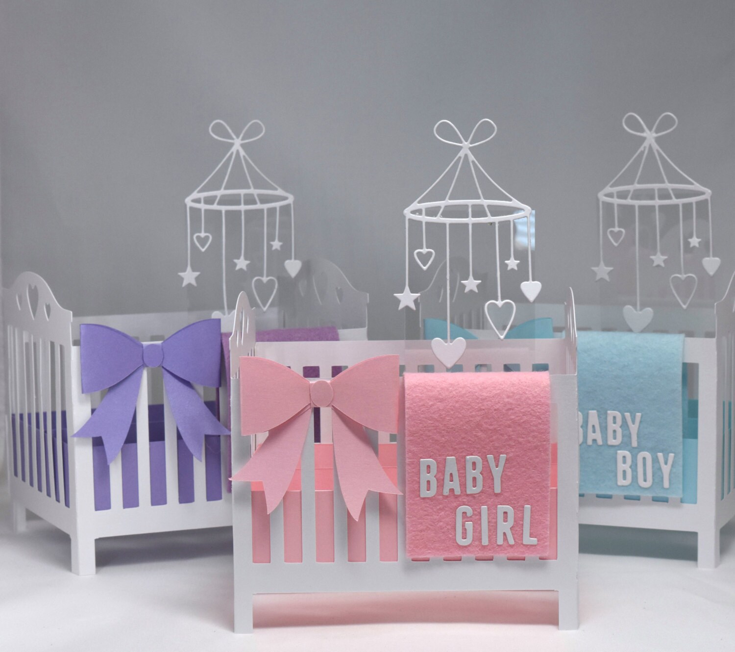 3D New Baby Crib Box Card in Pink or Blue or Purple - Etsy