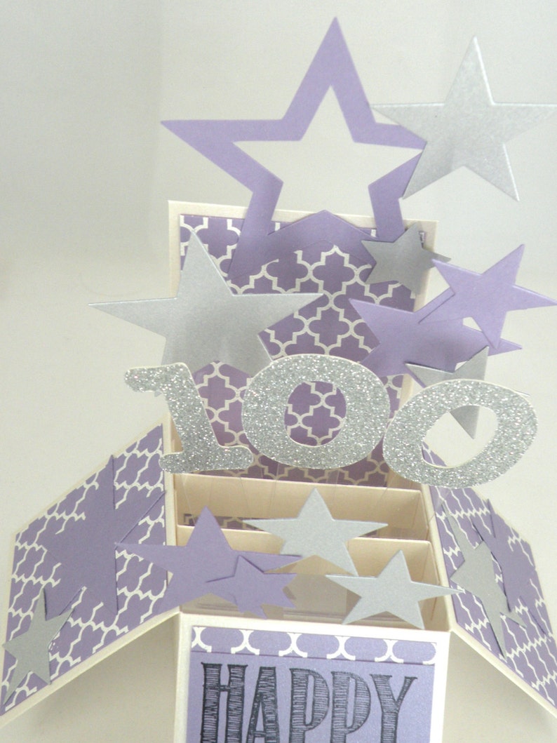 3D Milestone Birthday Card Box Card With Stars in Purple and - Etsy