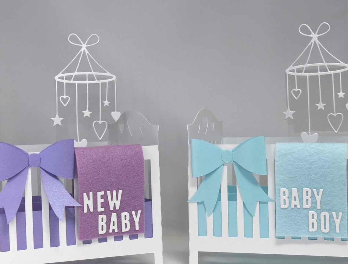 3D New Baby Crib Box Card in Pink or Blue or Purple - Etsy Canada