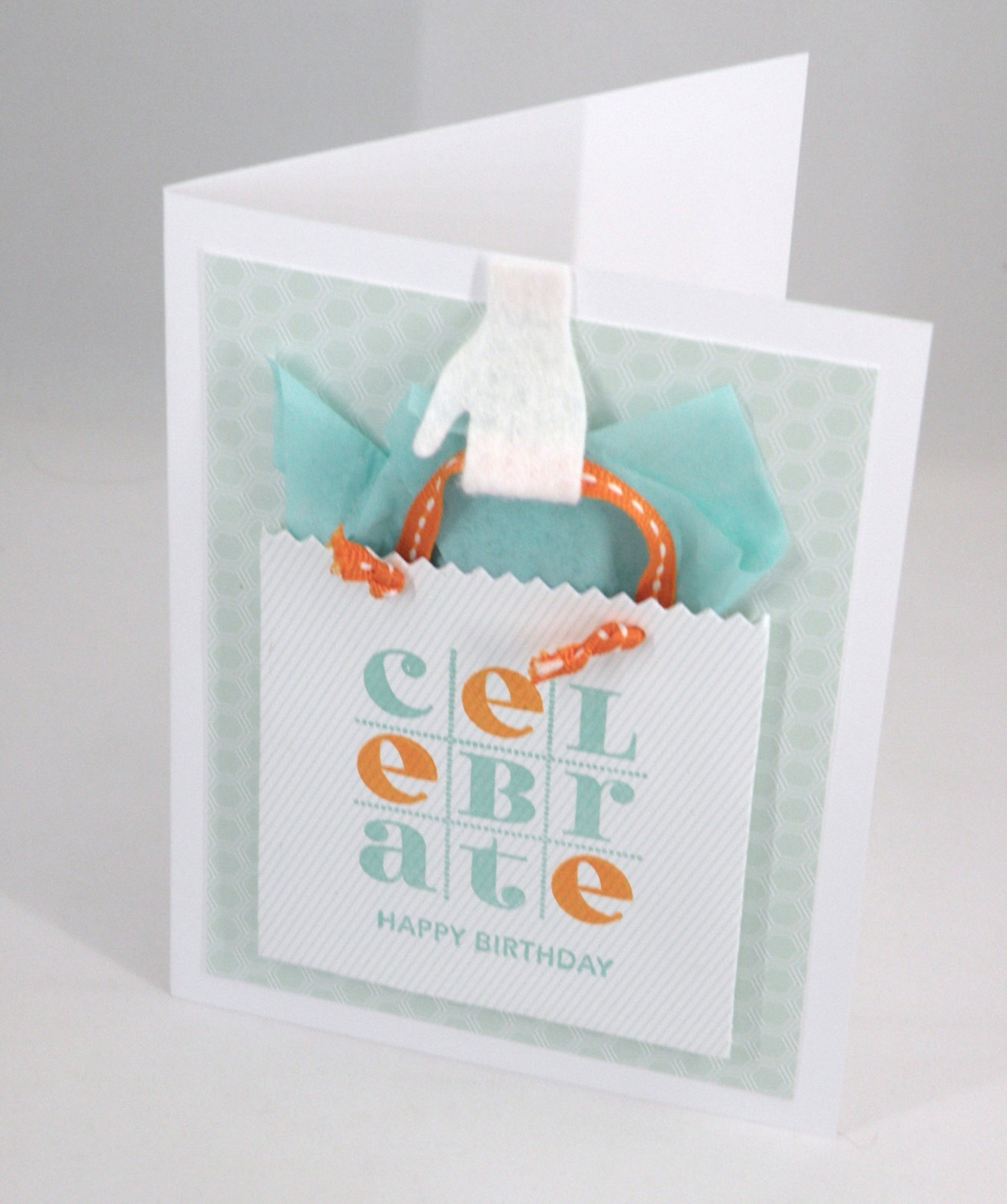 Birthday Card with Gift Bag Design in Turquoise and Orange | Etsy
