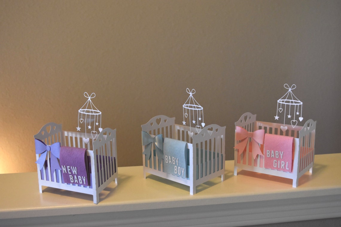 3D New Baby Crib Box Card in Pink or Blue or Purple - Etsy Canada