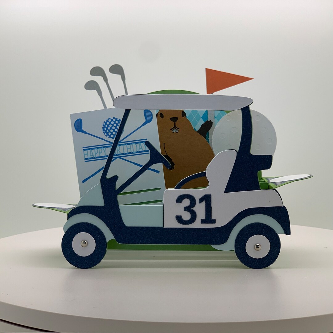 3D Golf Cart Birthday Card With Gopher - Etsy