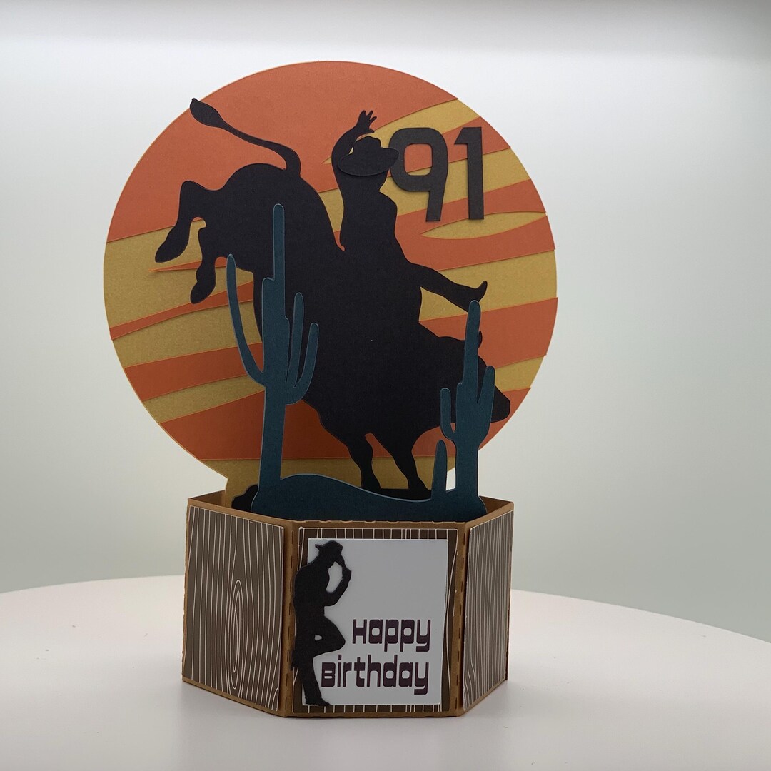 3D Pop up Rodeo Cowboy Bull Rider Birthday Card With Optional Age - Etsy