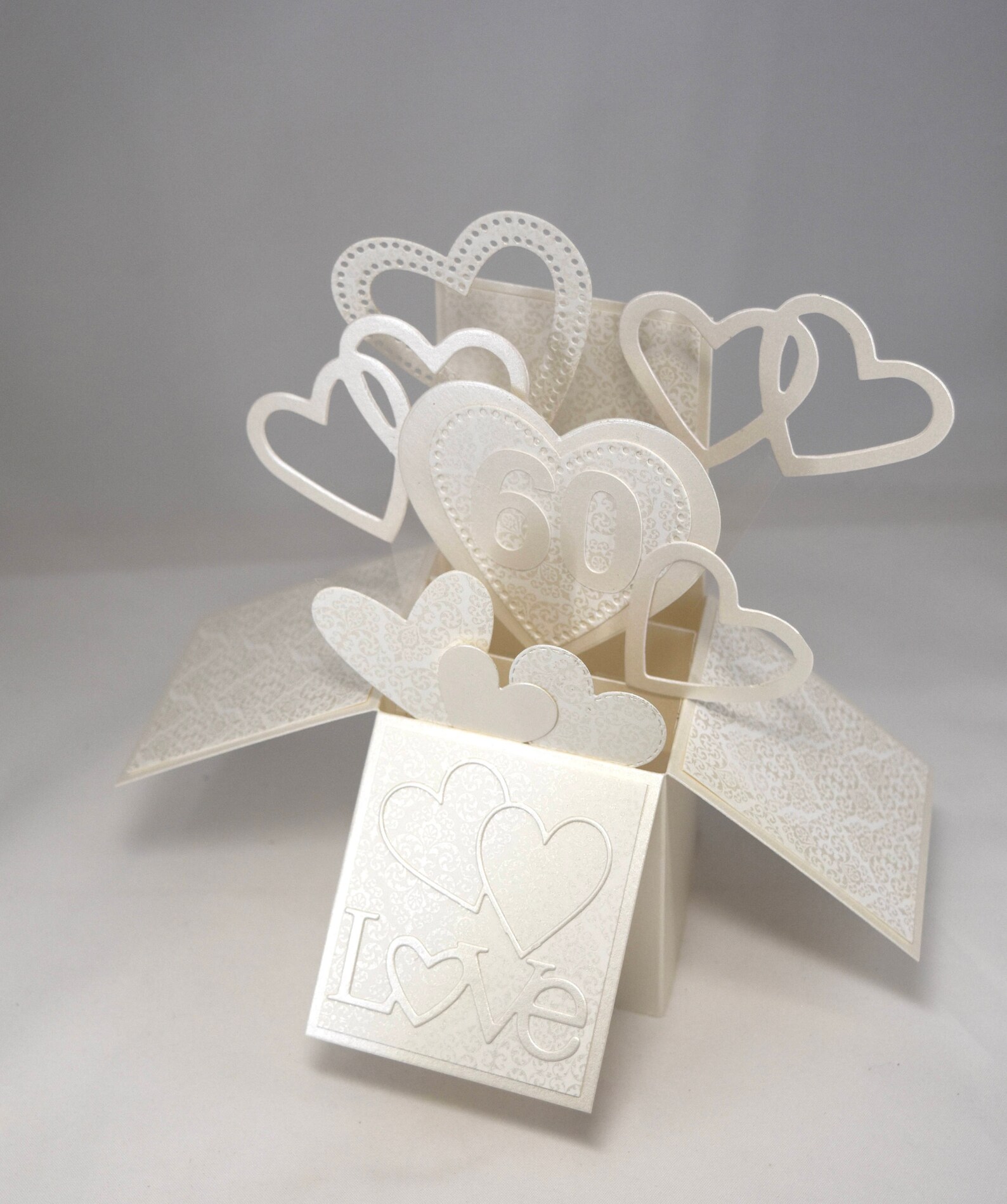 3D Ivory Wedding Anniversary Card, Box Card With Hearts - Etsy