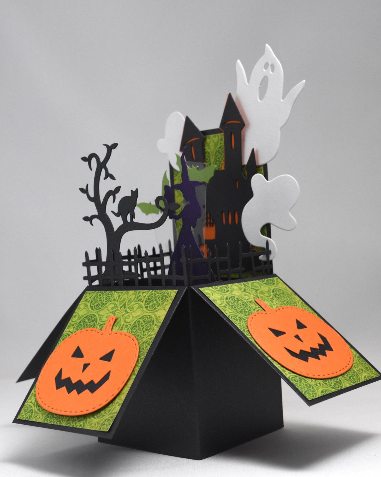 3D Halloween Box Card With Haunted House Witch Ghosts Bats - Etsy