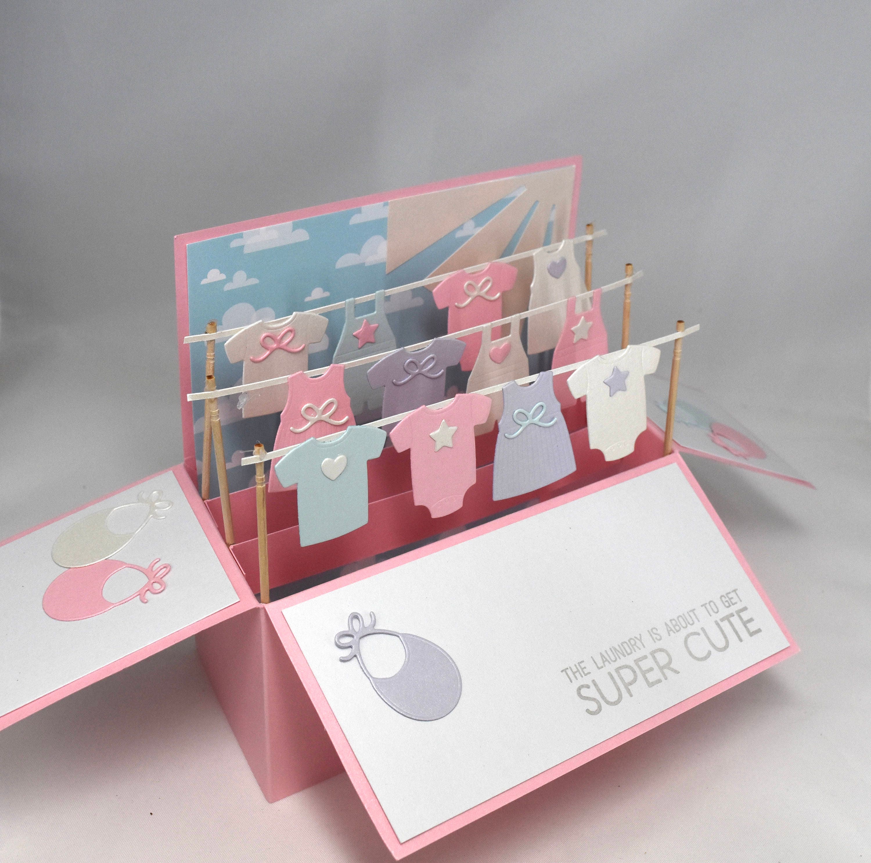 3D New Baby Laundry Card Box Card in Pink and White - Etsy UK