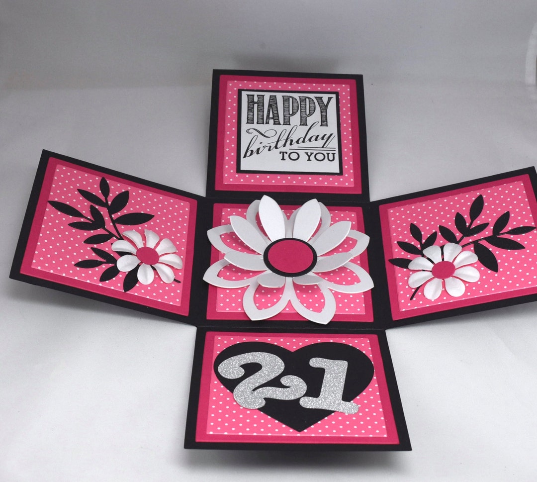 3D Floral Birthday Explosion Box Card: Pink & Black Age Card - Etsy