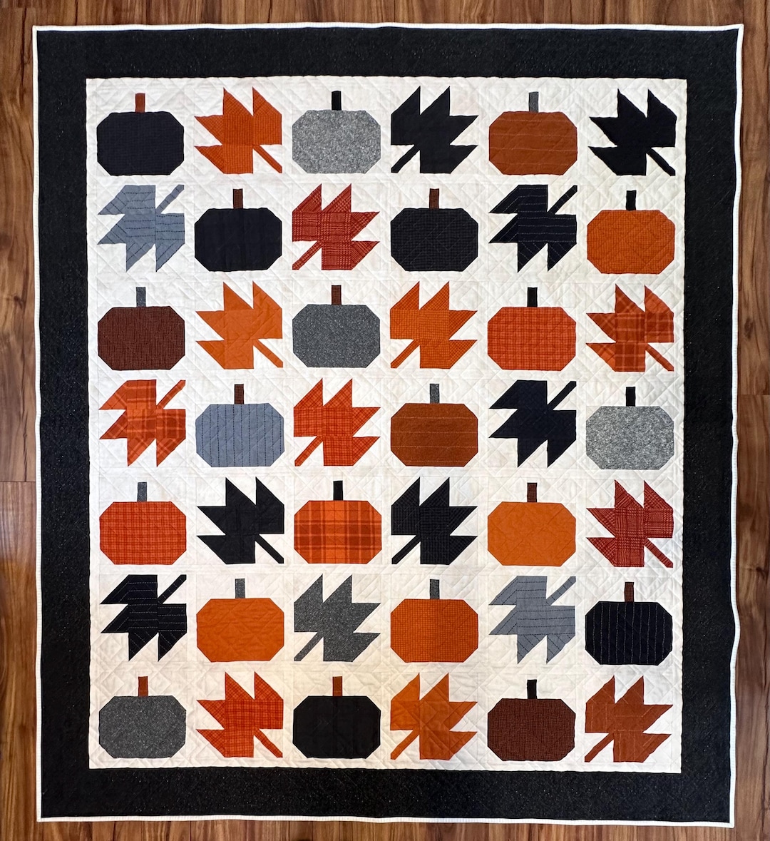 Flannel Fall Maple Leaves, Pumpkins Handmade Quilt, Autumn Decor, Cozy ...