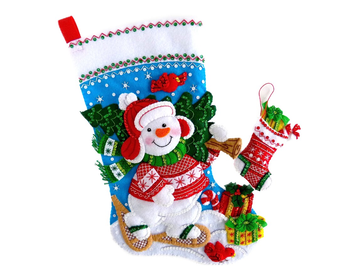 Finished Bucilla Christmas Stocking - Snowman Snowshoeing Nordic ...
