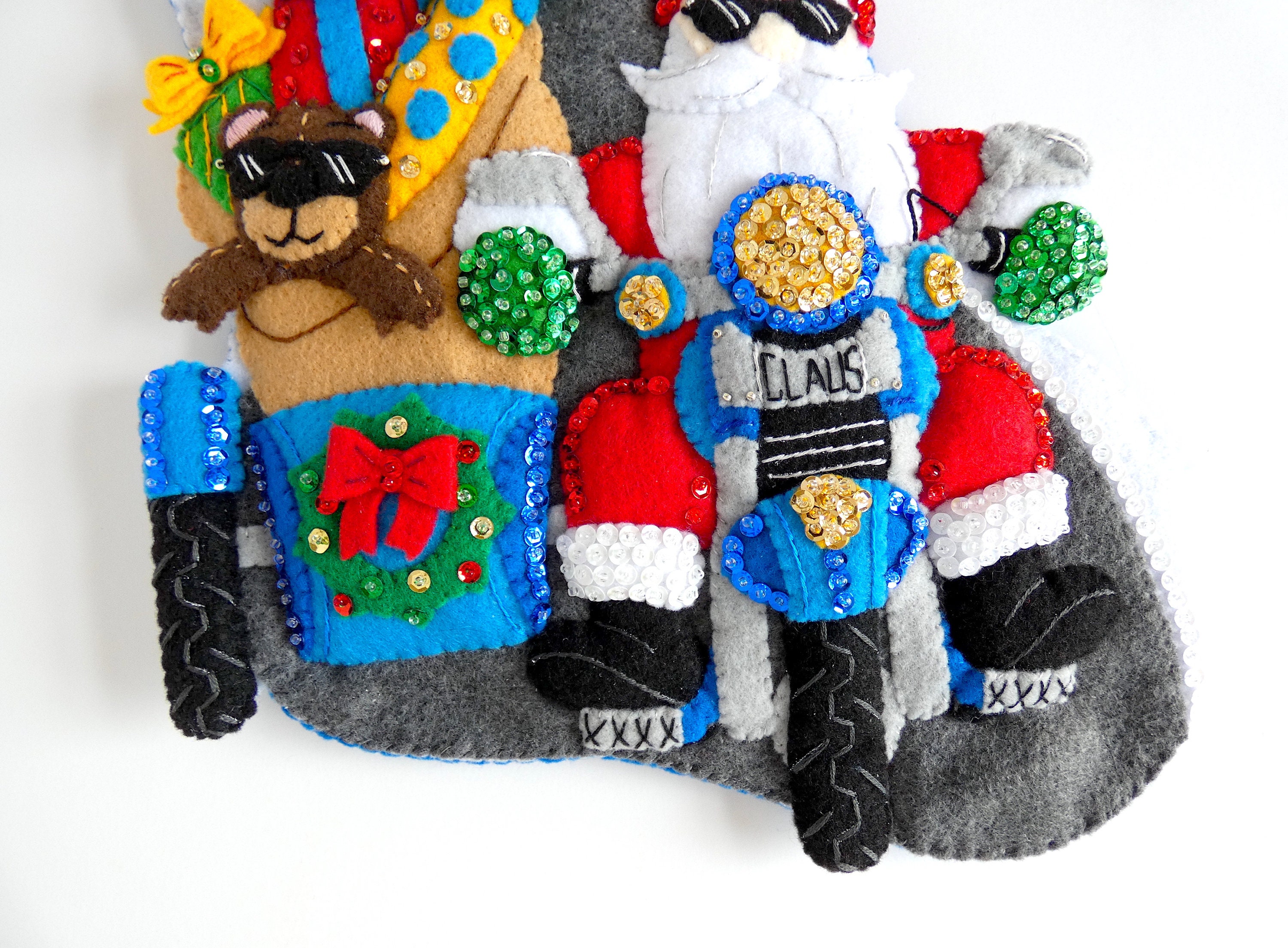Handmade Felt Christmas Stocking - Santa Motorcycle Cruising - Holiday ...