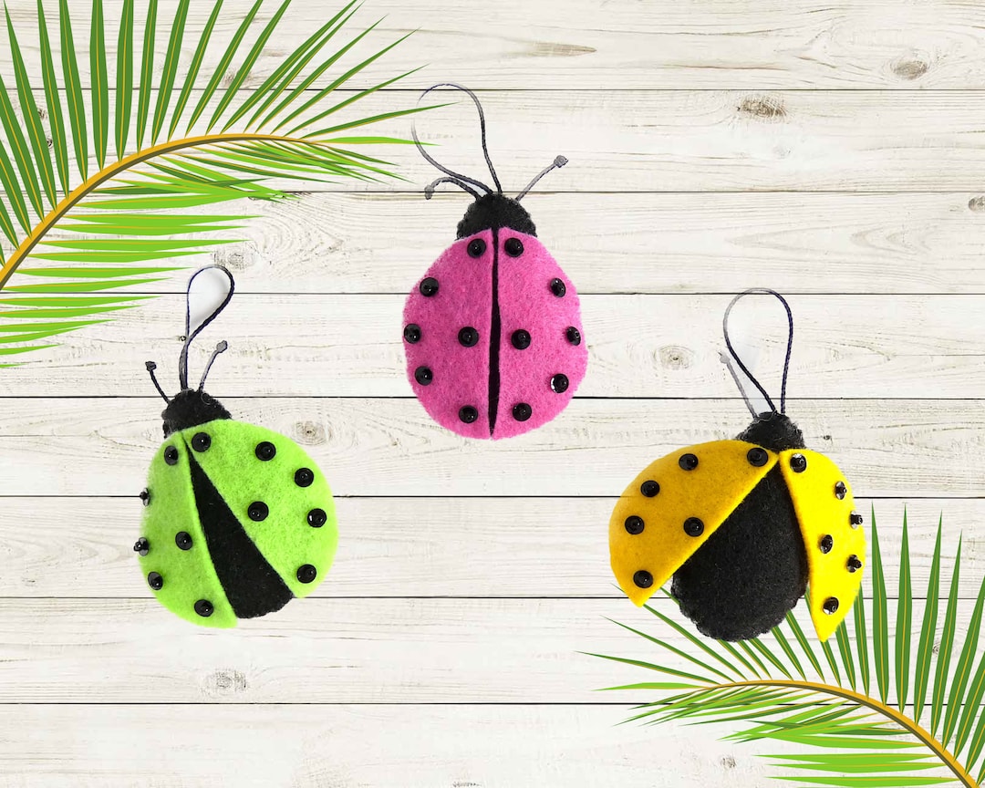 Handmade Felt Lady Bug Ornaments Pastel Colored Set of 3 Spring, Summer ...