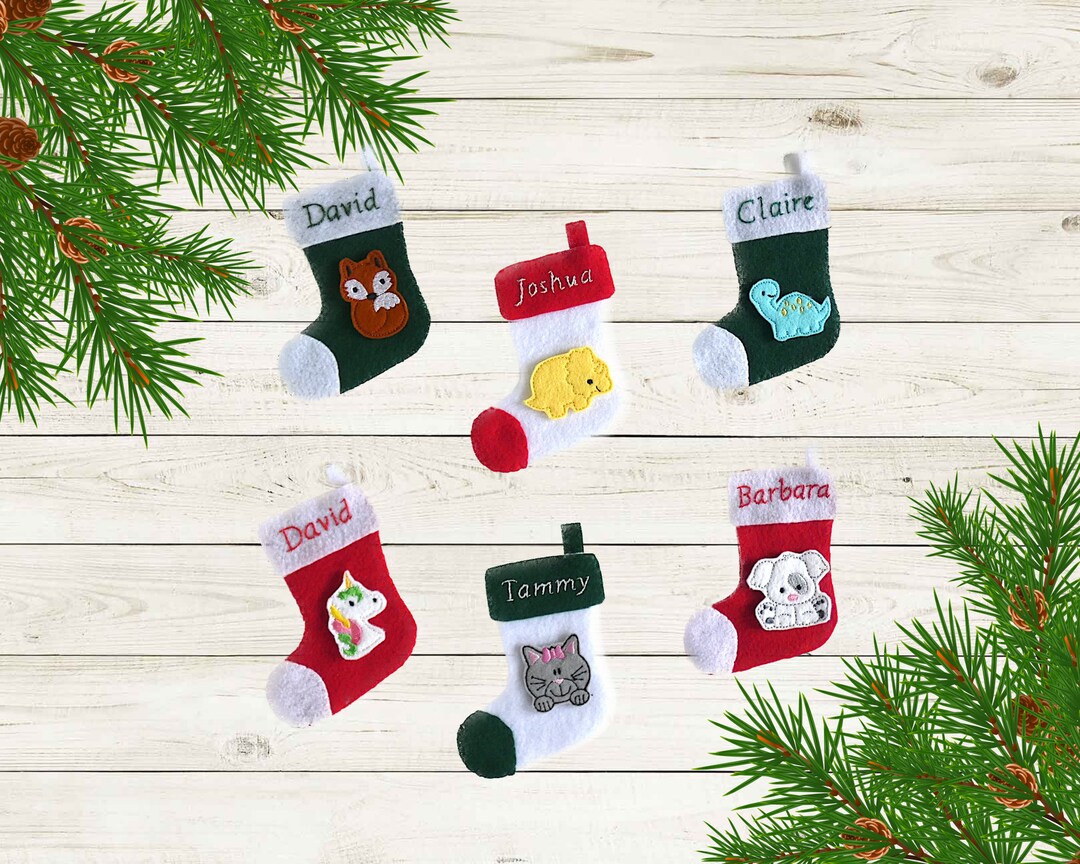 Handmade Felt Mini Stocking, Personalized - Dog, Cat, Dinosaur, Unicorn ...