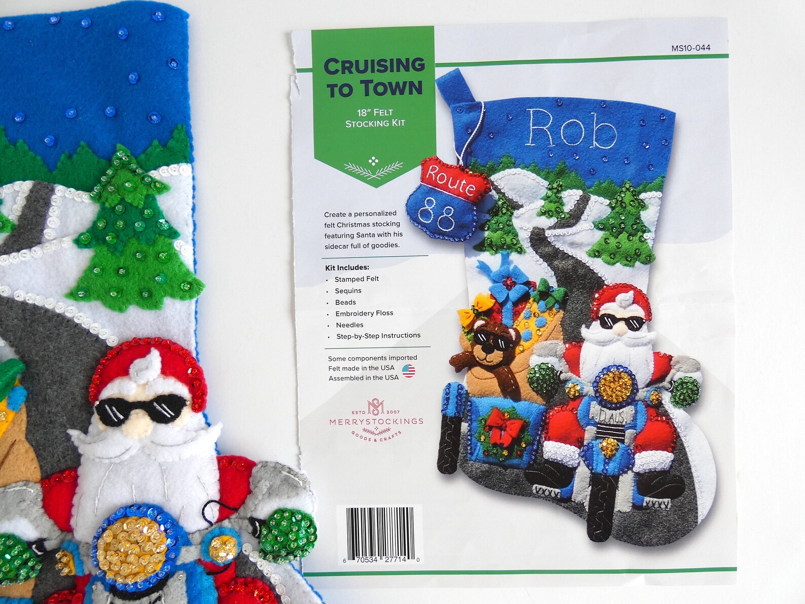 Handmade Felt Christmas Stocking - Santa Motorcycle Cruising - Holiday ...