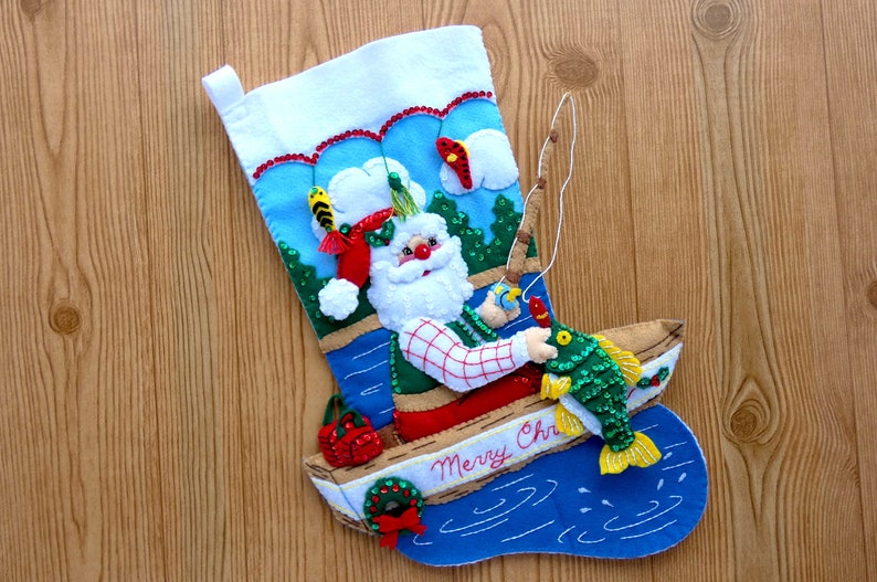 Bucilla Christmas Stocking Fishing Santa Hand Sewn Felt | Etsy Bucilla Christmas Stocking Fishing Santa Hand Sewn Felt | Etsy