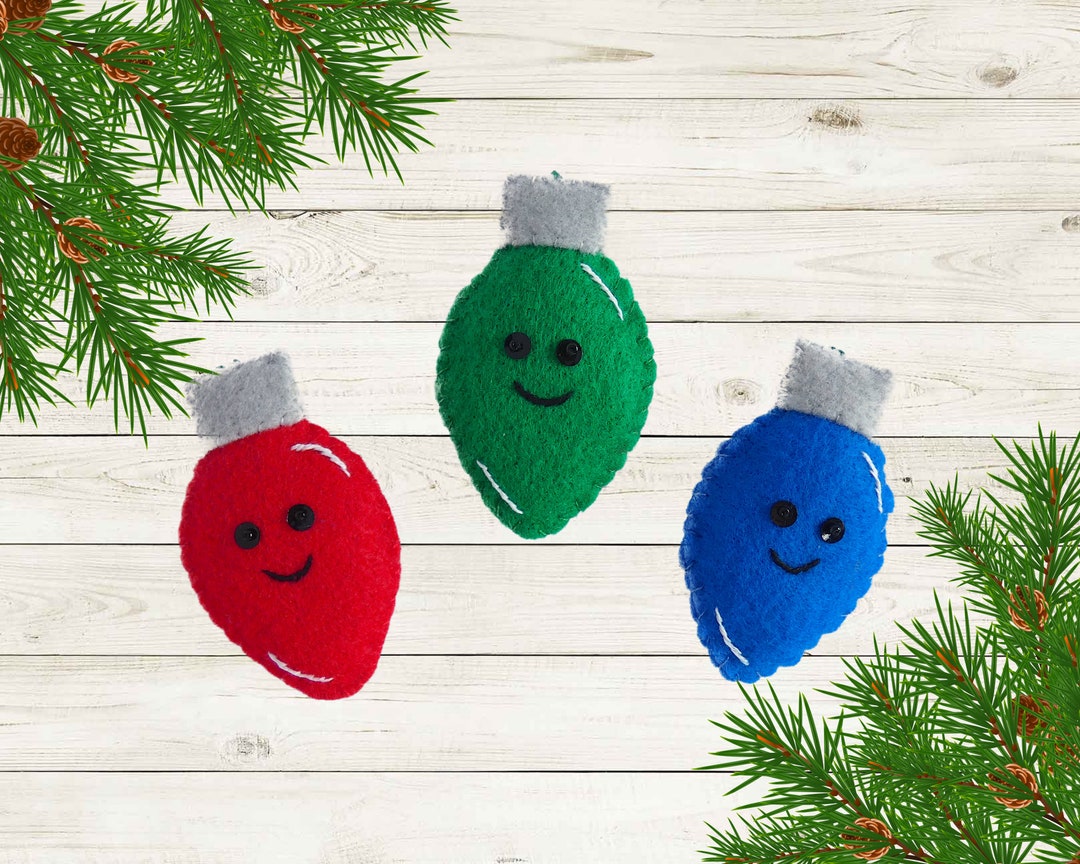 Christmas Light Ornaments Smiling C-9 Light Bulbs Handmade Felt Plush ...