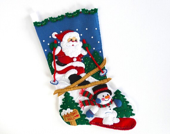 Finished Bucilla Christmas Stocking Holiday Hill Hand Sewn | Etsy