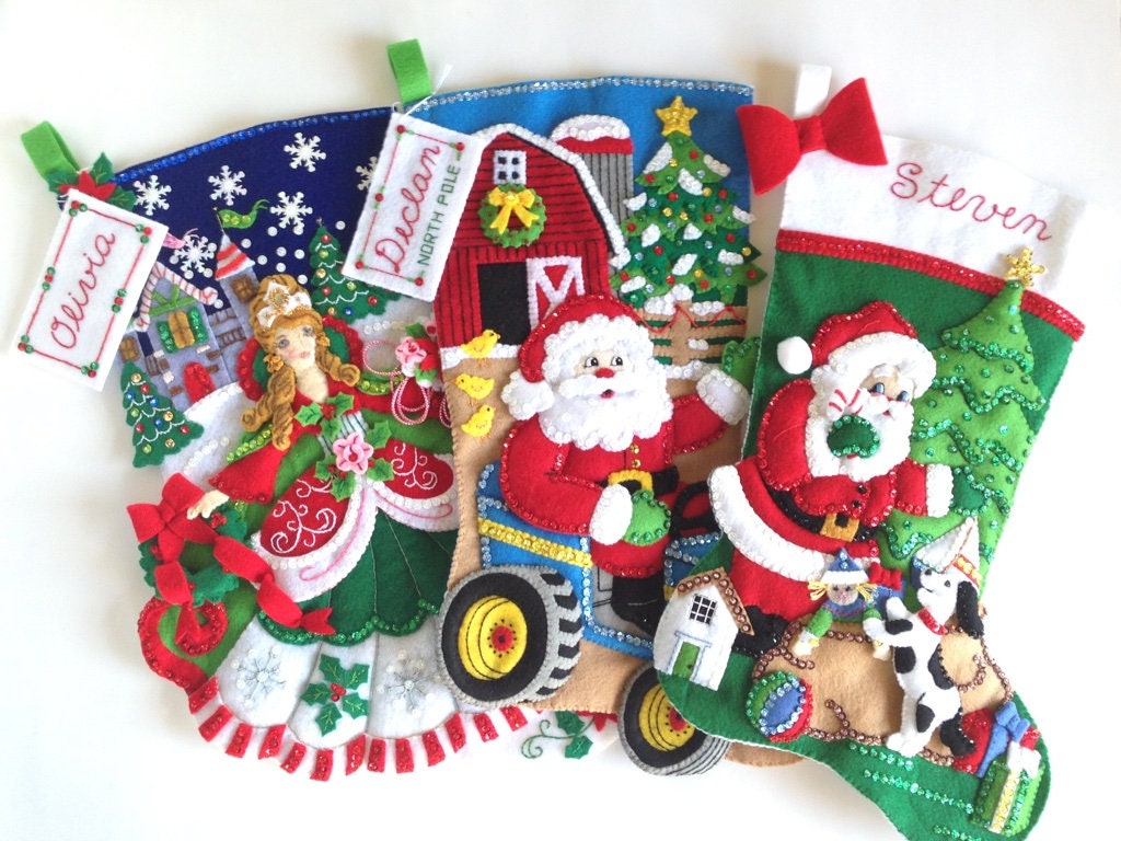 Handmade Felt Christmas Stocking - Santa Motorcycle Cruising - Holiday ...
