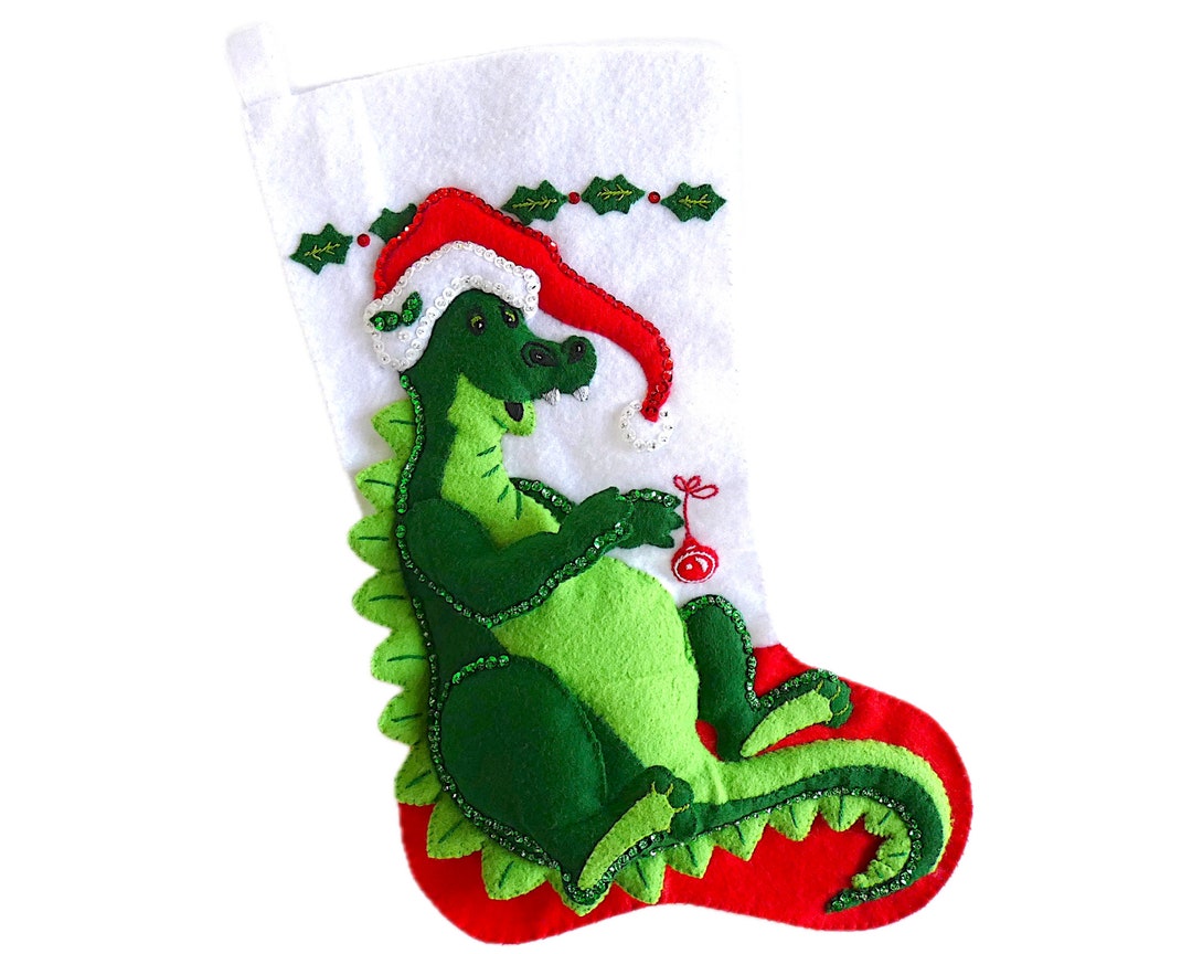 Dinosaur Santa - Finished Bucilla Christmas Stocking - Handmade Felt ...