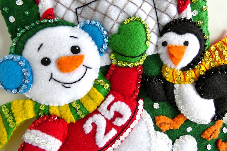 Finished Bucilla Christmas Stocking - Snowman Soccer Fan - Completed ...