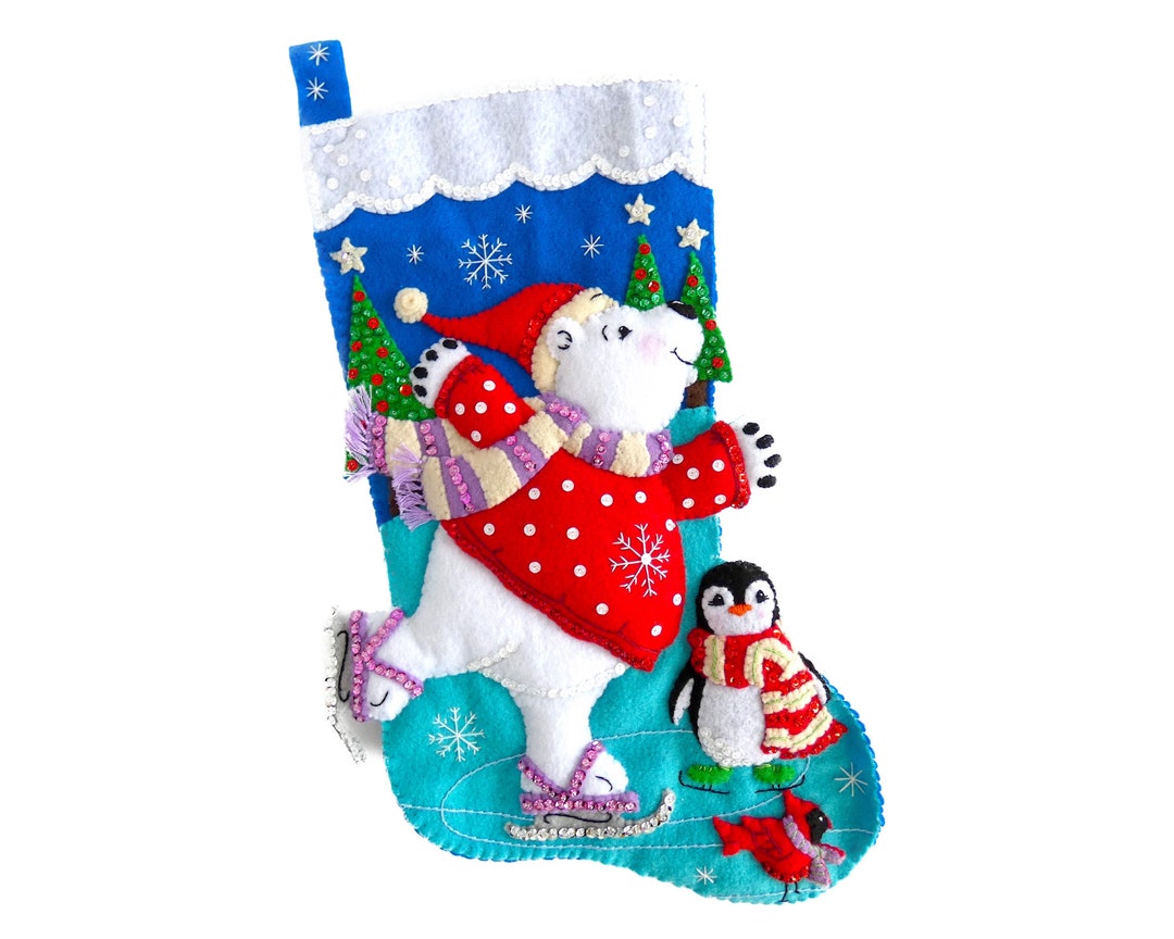 Handmade Felt Christmas Stocking: Winter Bliss - Ice Skating Bear ...