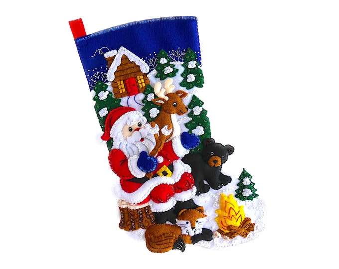 Finished Bucilla Christmas Stocking Santa's Black Bear - Etsy
