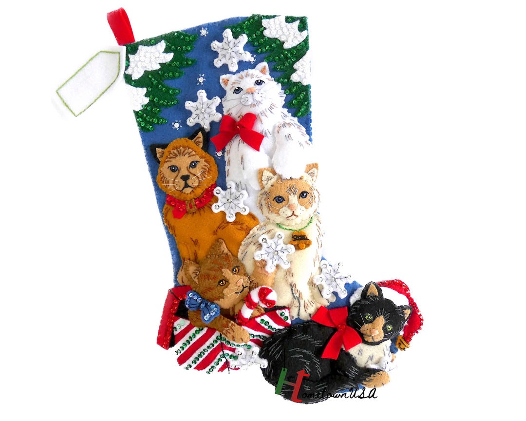 Finished Bucilla Christmas Stocking - Christmas Kitties - for Boy or ...