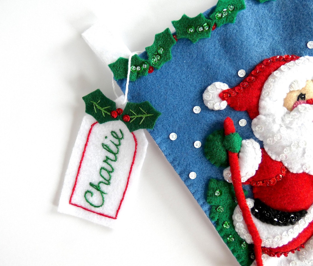 Personalized Christmas Stocking Label - Name Tag - Embroidered Felt ...
