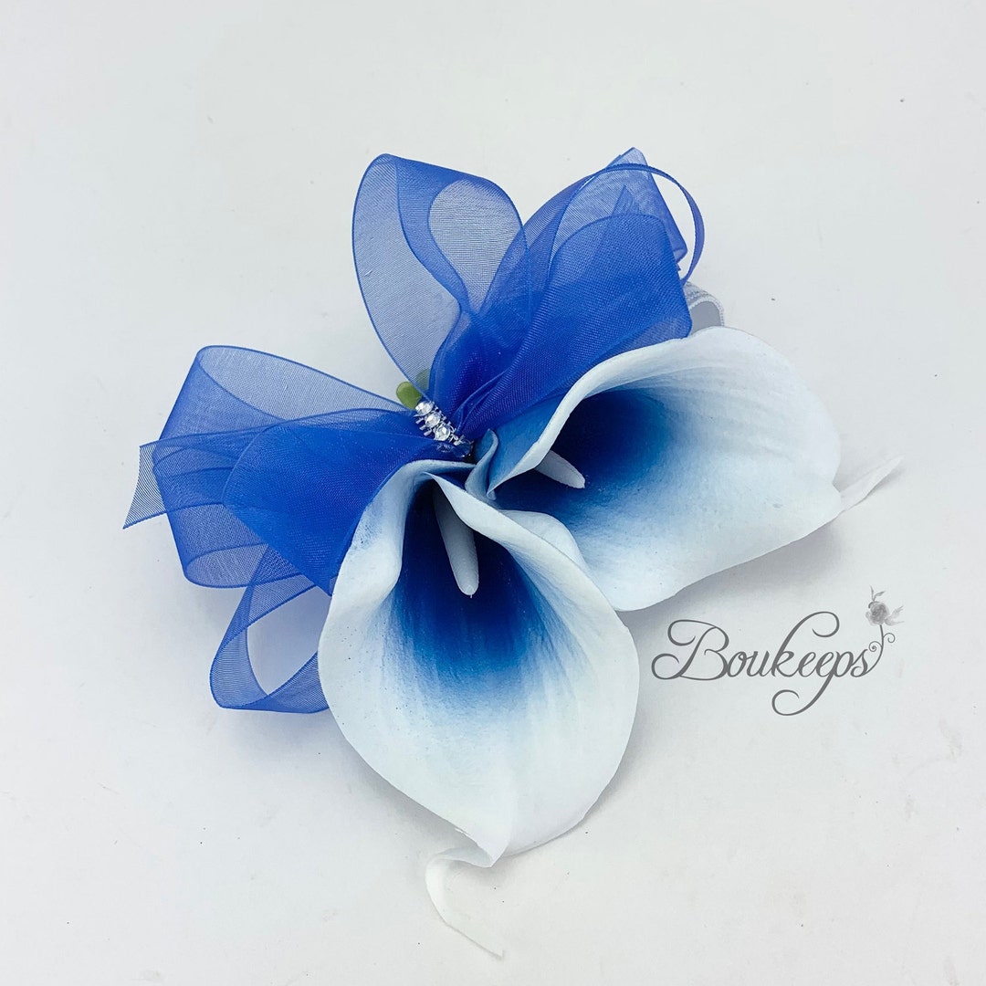 CHOOSE RIBBON COLOR - Royal Blue Calla Lily Corsage, Royal Blue Corsage ...