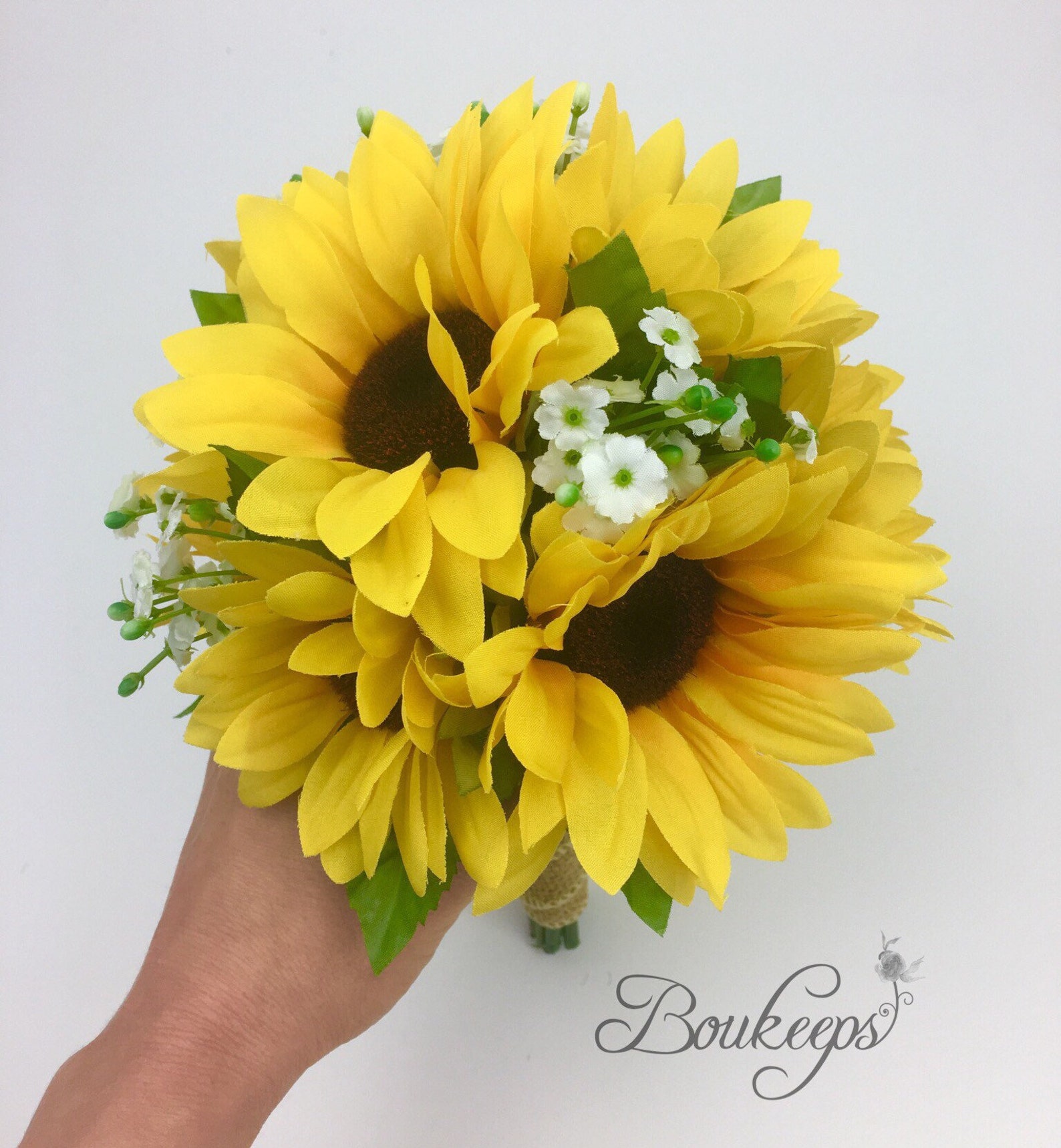 CHOOSE RIBBON COLOR Sunflower & Baby's Breath Bouquet - Etsy