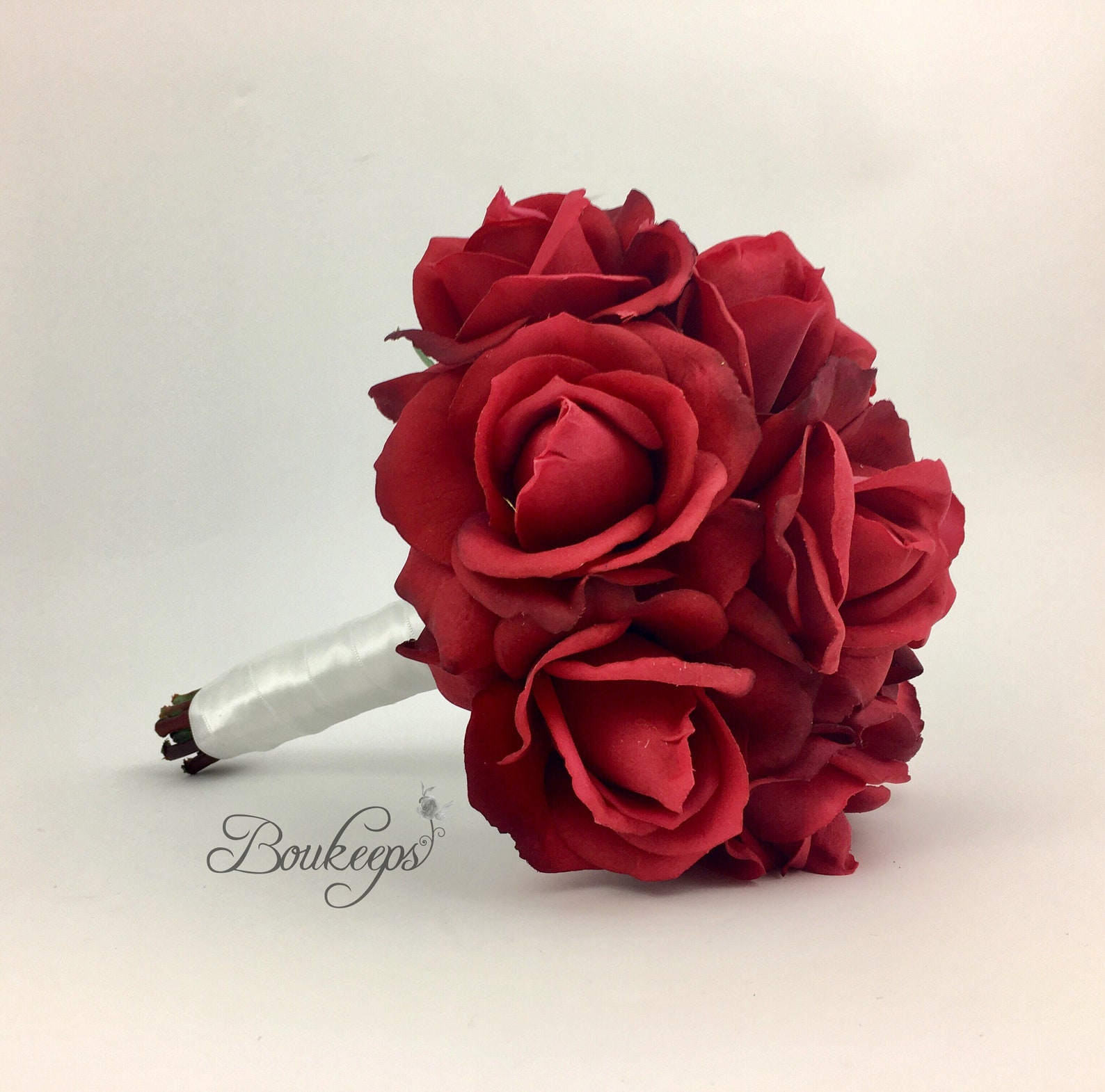 CHOOSE RIBBON COLOR Real Touch Red Rose Bridal Bouquet | Etsy