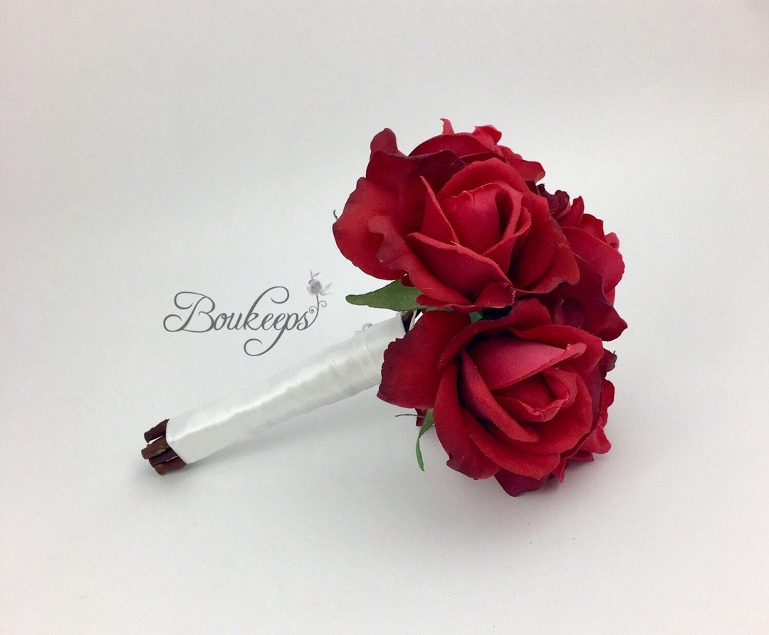 CHOOSE RIBBON COLOR - Real Touch Red Rose Bouquet, Red Rose Bouquet ...