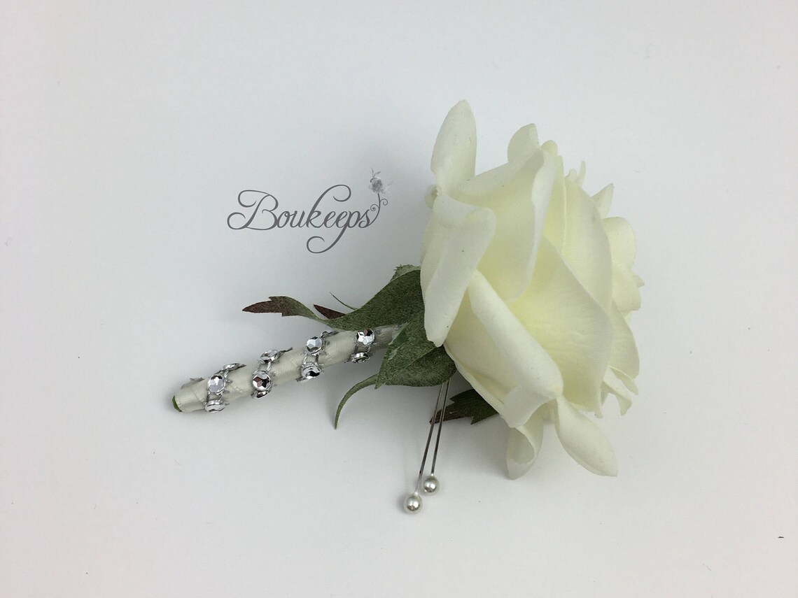CHOOSE RIBBON COLOR White Rose Boutonniere Ivory Rose - Etsy