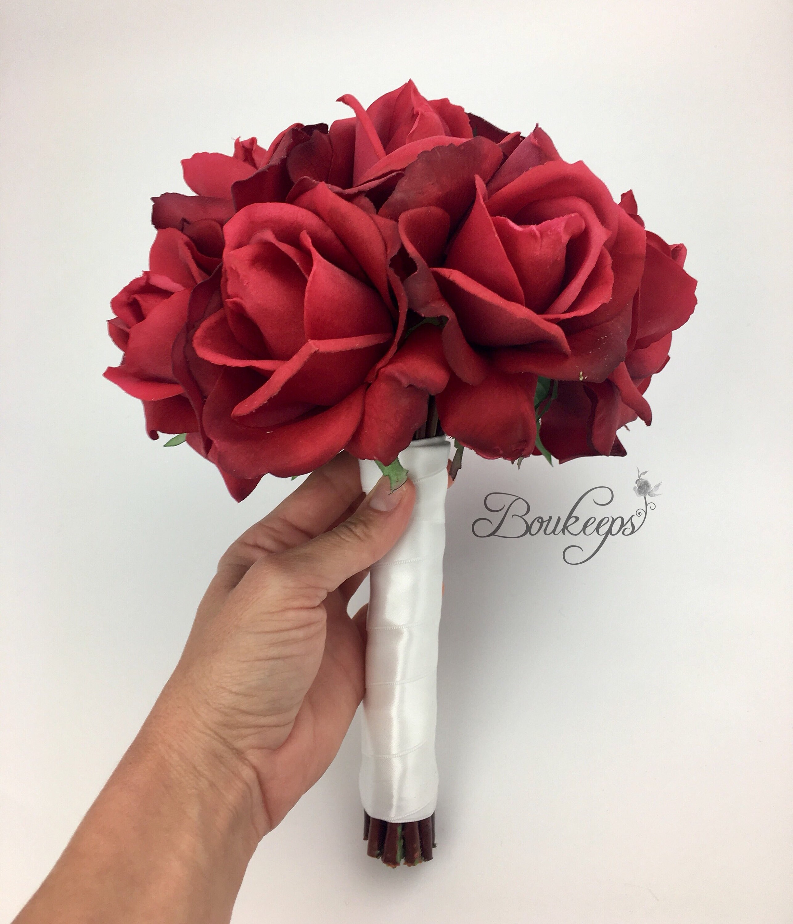 CHOOSE RIBBON COLOR Real Touch Red Rose Bridal Bouquet | Etsy
