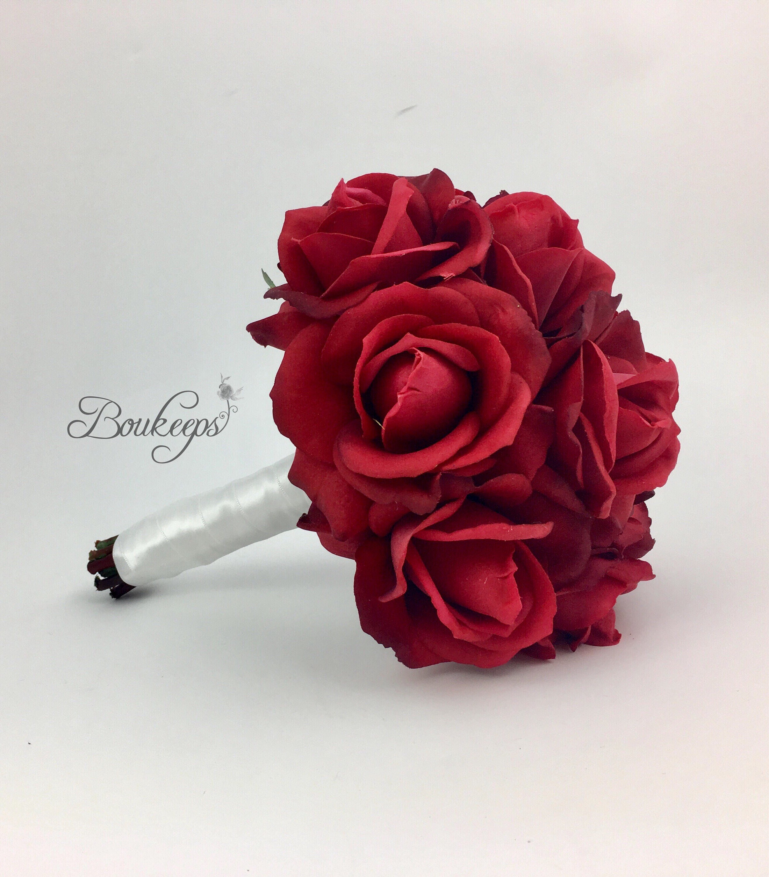 CHOOSE RIBBON COLOR Real Touch Red Rose Bridal Bouquet | Etsy