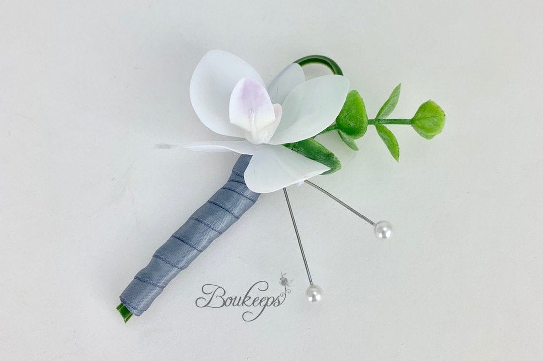CHOOSE RIBBON COLOR - Real Touch Orchid Boutonniere, White Orchid ...