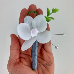 CHOOSE RIBBON COLOR - Real Touch Orchid Boutonniere, White Orchid ...
