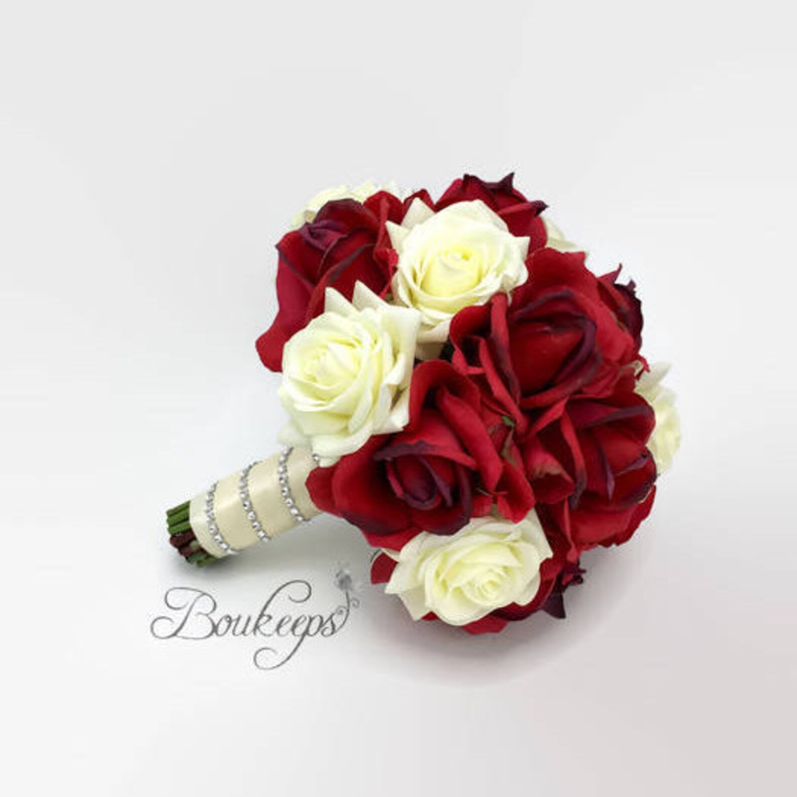 Choose Ribbon Color Red and White / Ivory Rose Bouquet Red | Etsy