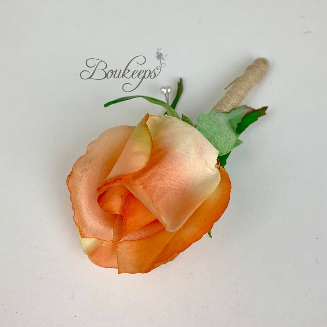 CHOOSE RIBBON COLOR - Coral Rose Boutonniere, Rosebud Boutonniere, Real ...
